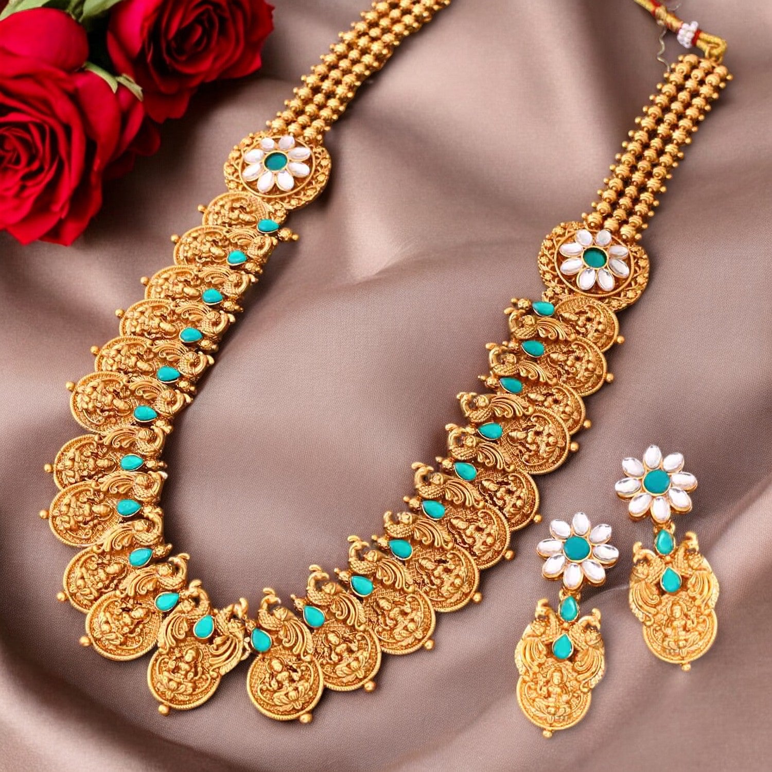 Golden Jagadguru Temple Jewellery Set - New Arrival – Bling Bag