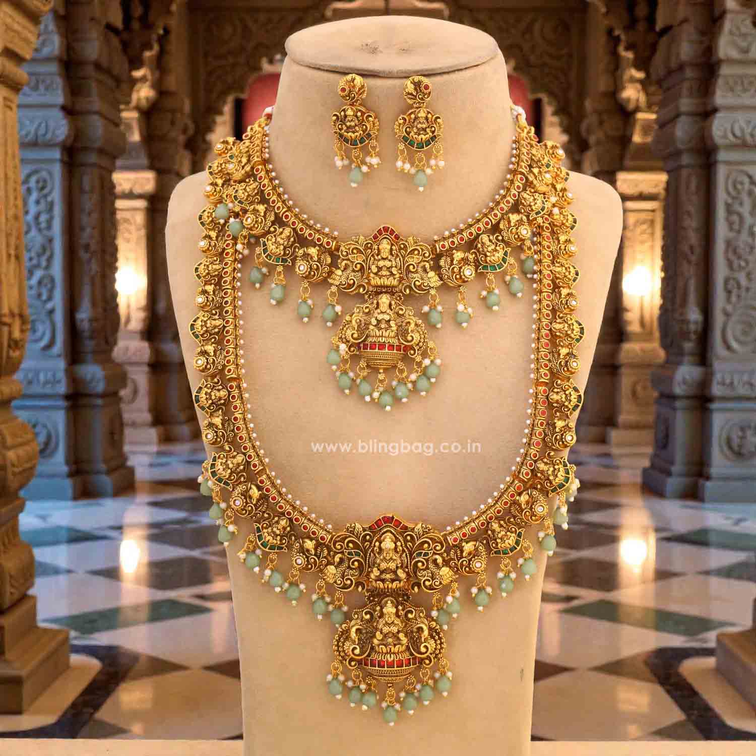 Golden Taraika Bridal Temple Jewellery Set - New Arrival – Bling Bag